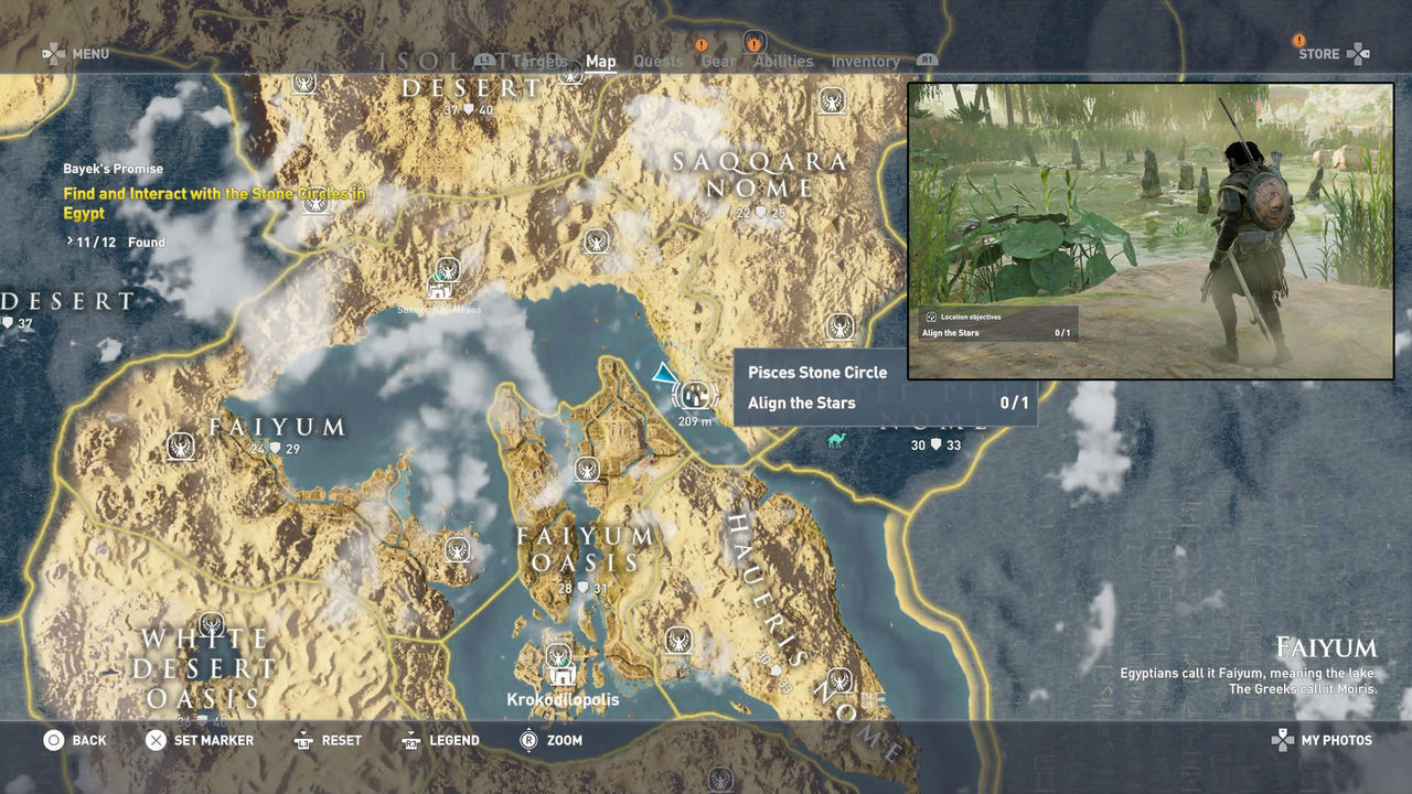Promesa De Bayek Y Círculos De Piedras En Assassins Creed Origins